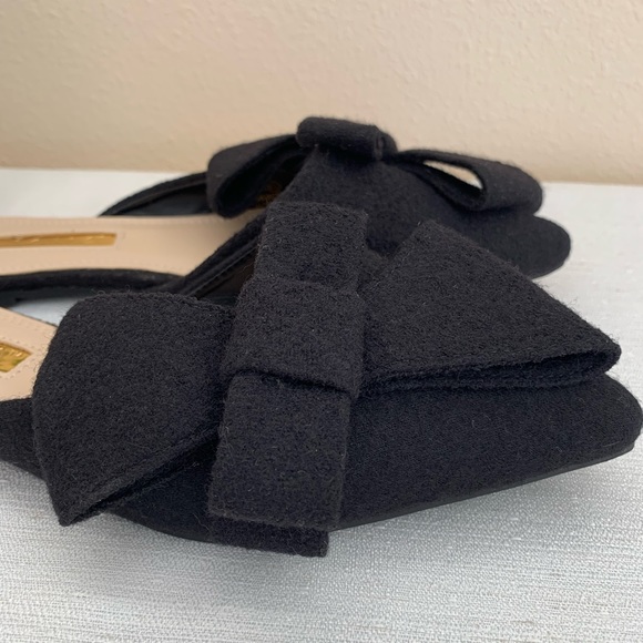 Liliana | Shoes | New Liliana Marmot Black Faux Wool Pointed Toe Bow Flat Mules Womans 65 | Poshmark